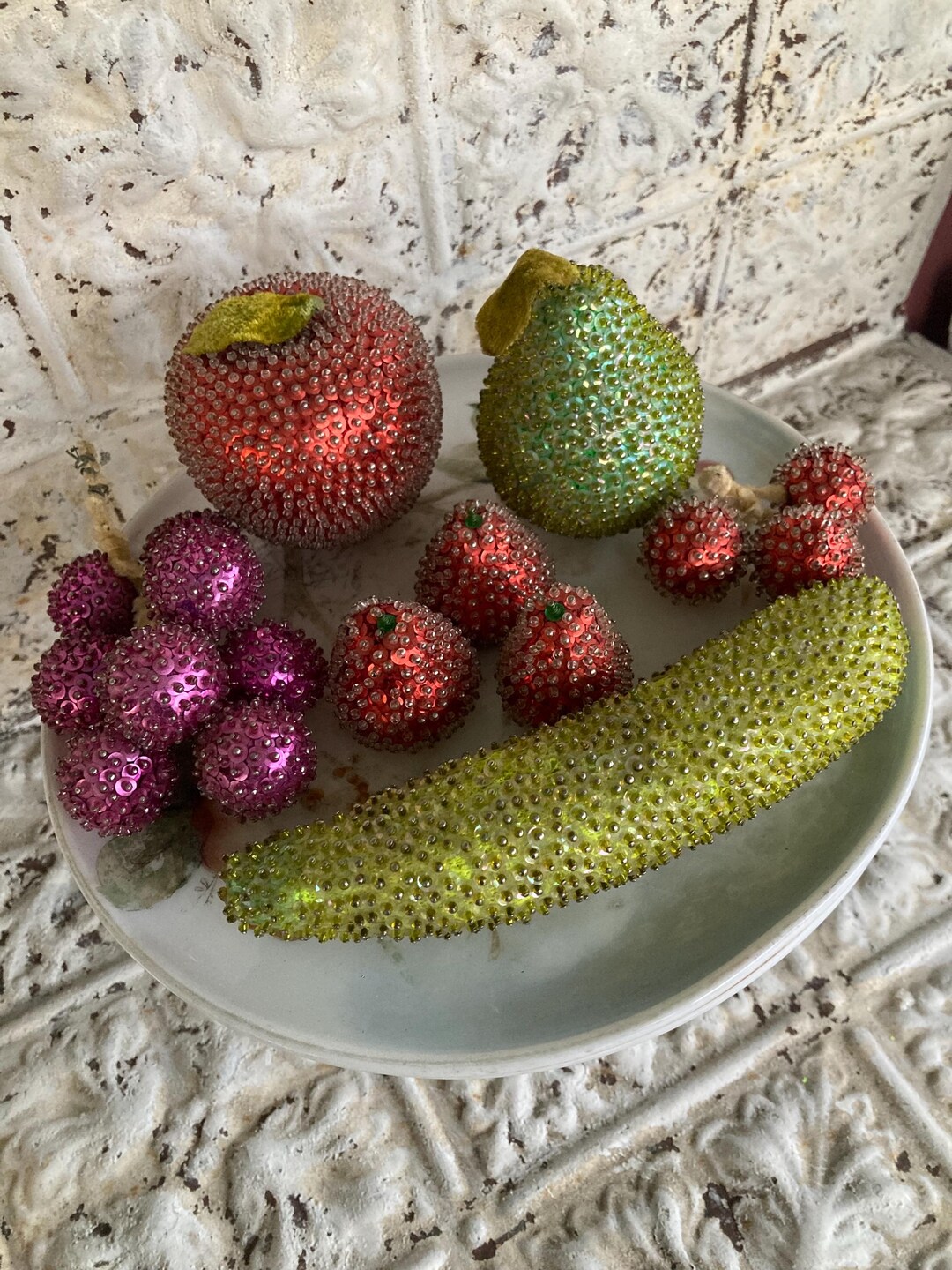 Vintage Sequin Fruit Handmade Apple Banana Pear Cherries Grapes ...
