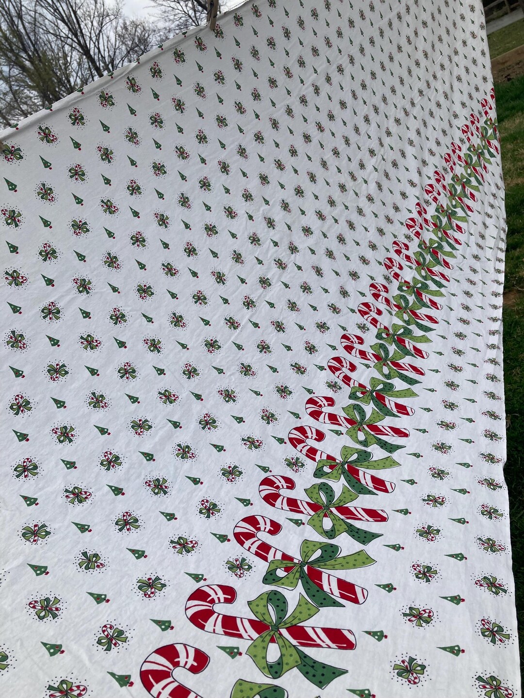 Vintage Christmas Fabric Yard Goods Bows Candy Canes Christmas Trees ...