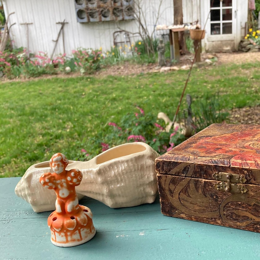Antique Flower Frog Germany Pre WW 2 Orange Cherub Decorative Flower ...