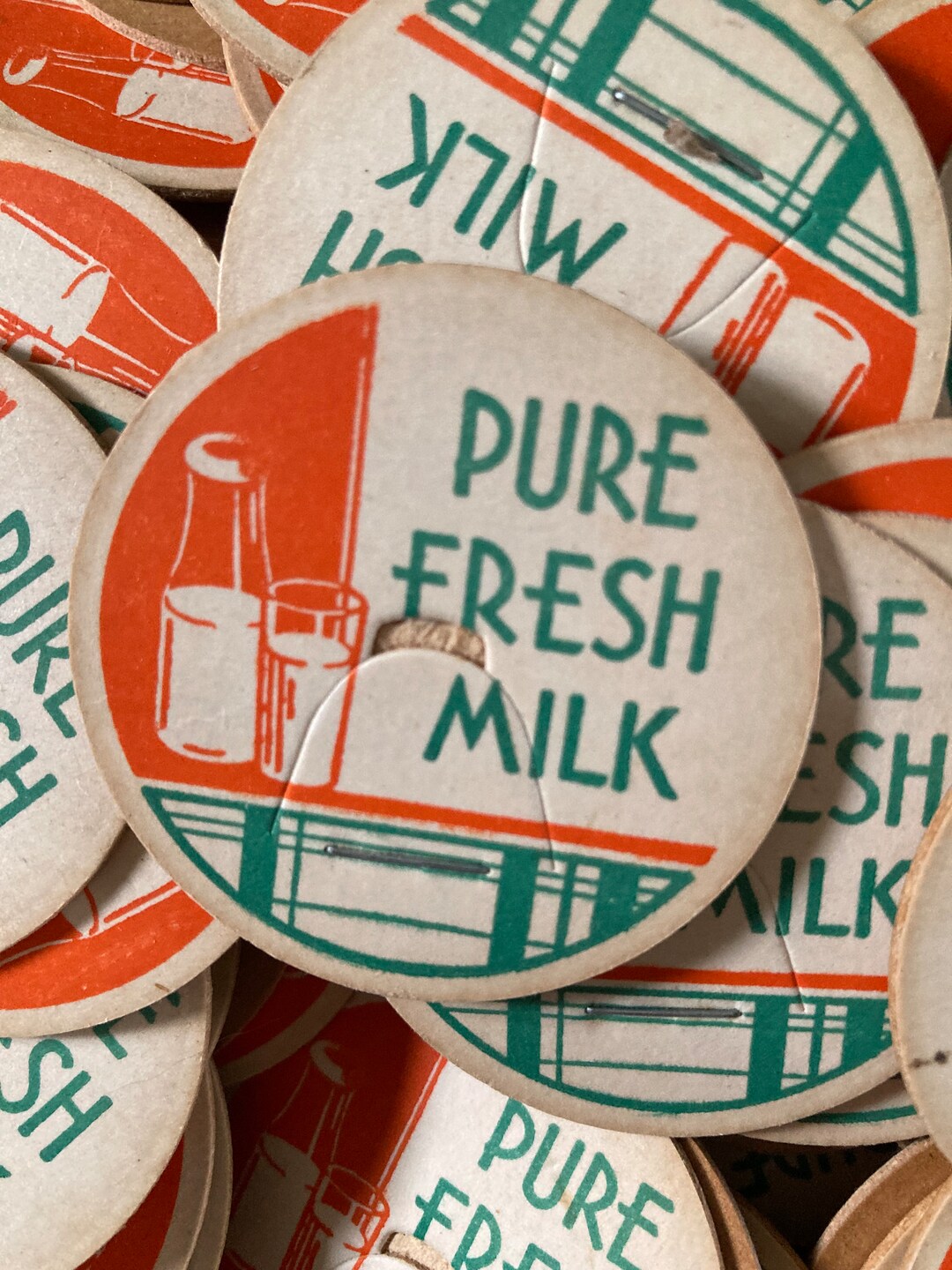Vintage Milk Bottle Caps Set of 10 Pure Fresh Milk Orange Green Vintage ...