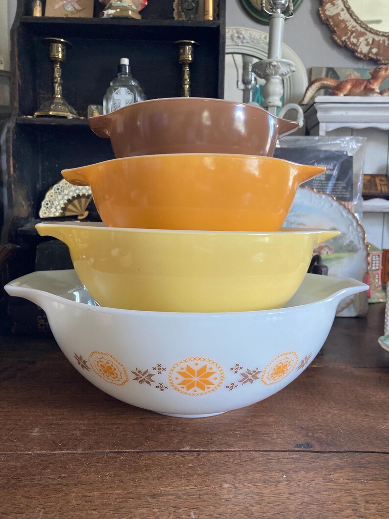 Vintage Pyrex Bowls Cinderella Set of 4 Town and Country Cross Stitch ...