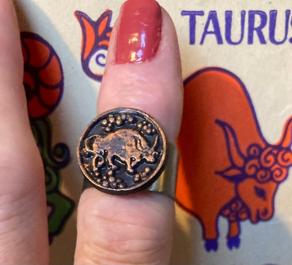 Ring Taurus Zodiac Ring Bull Ring April May Adjustable Steel | Etsy