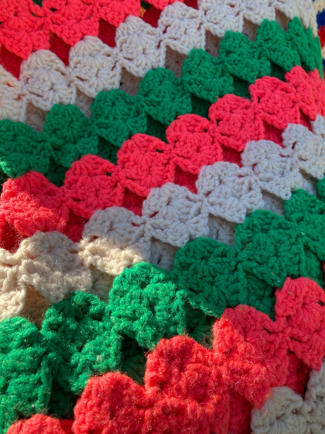 Afghan Crocheted Neon Pink Kelly Green Cream off White Long | Etsy