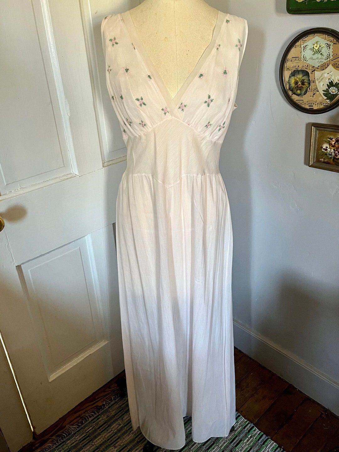 Nightgown Negligee Sleepwear Vintage Pale Powder Pink Floral ...