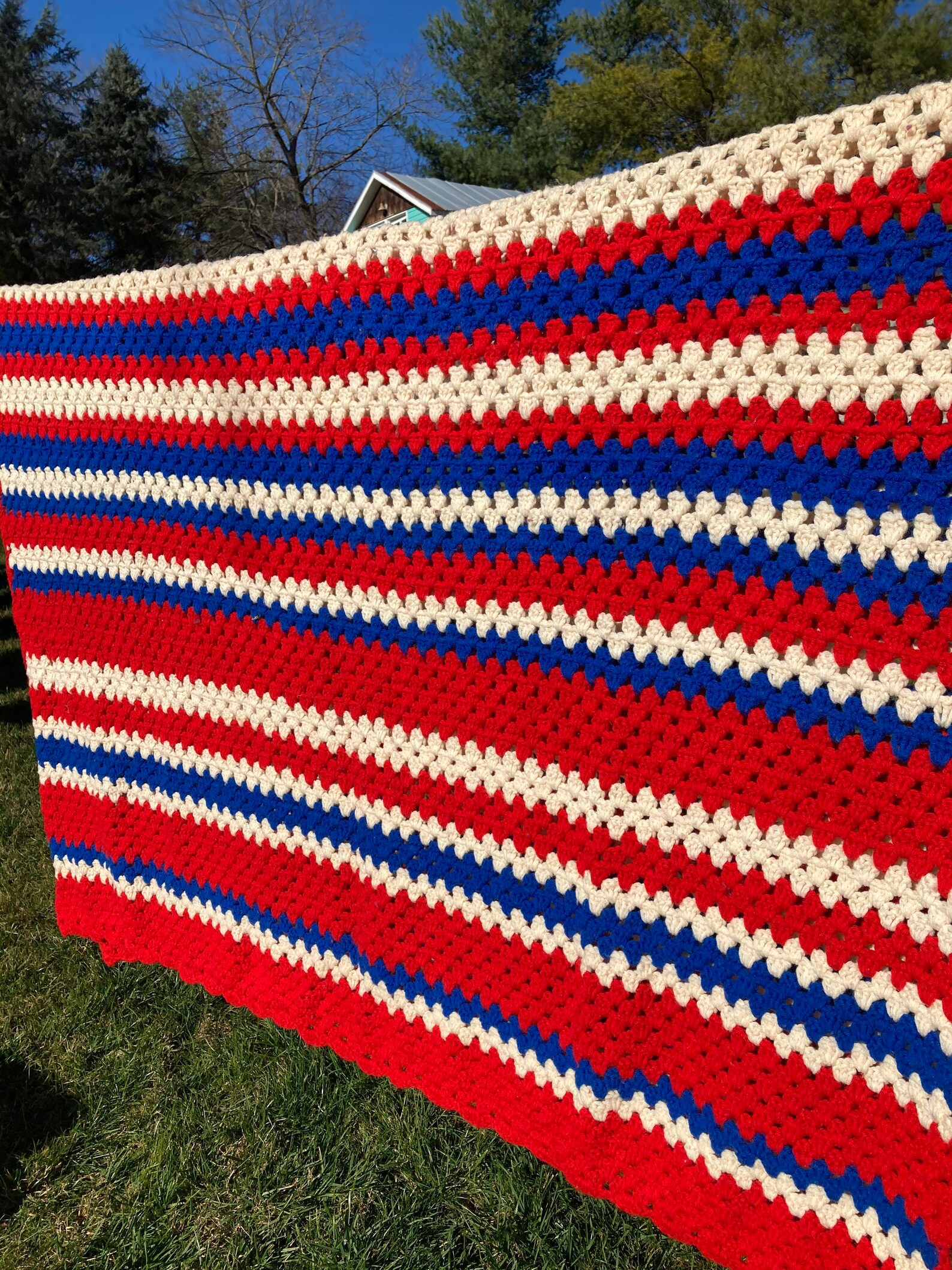 Afghan Crocheted Neon Pink Kelly Green Cream off White Long - Etsy