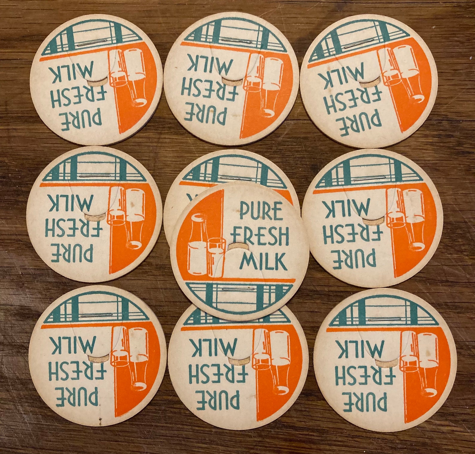 Vintage Milk Bottle Caps Set of 10 Pure Fresh Milk Orange Green Vintage ...
