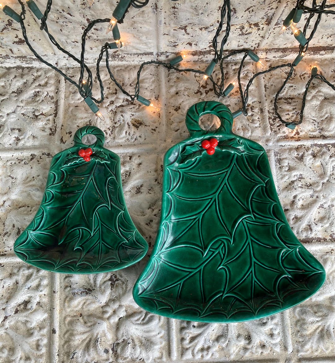 Vintage Lefton Bell Plates #4859 #6030 Green Holly Red Berries ...