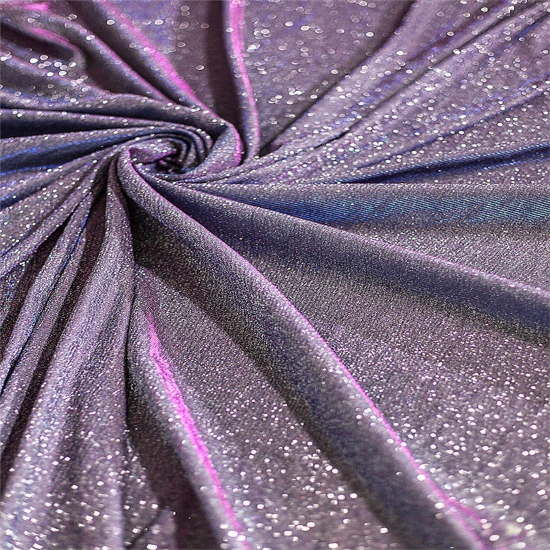 Crimson Gradient Stretch Fabric - Holographic Starry Sky With Metallic ...