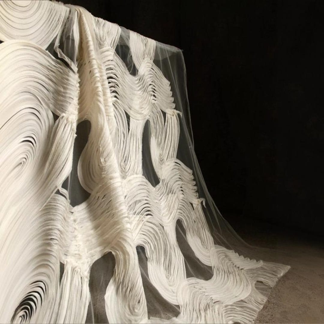 Beige Textured Tulle - 3D Sheer Mesh for Wedding Dress Design and ...