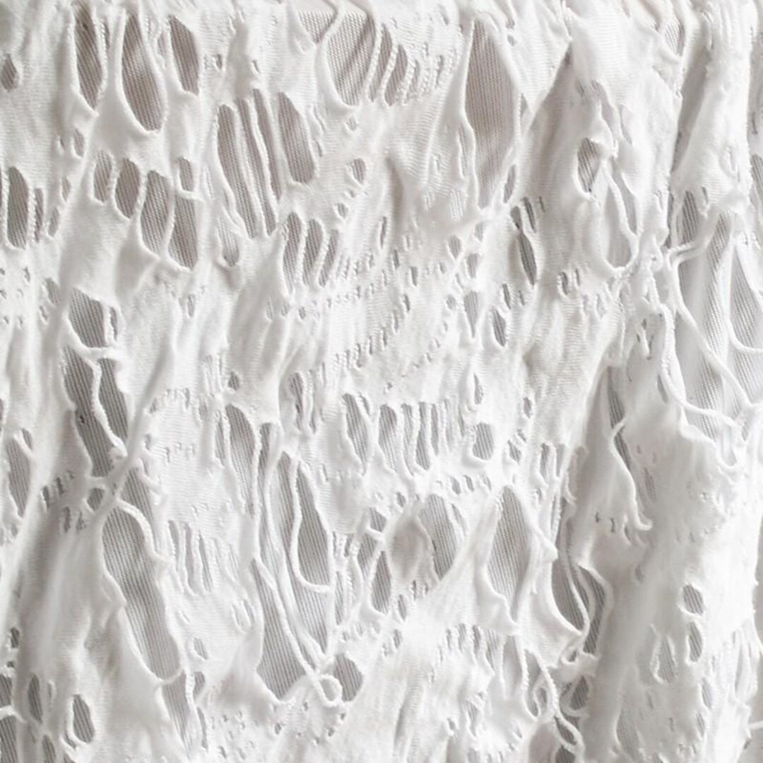 Black Destroyed Jacquard Stretch Fabric - Heavy Textured Open-knit for ...