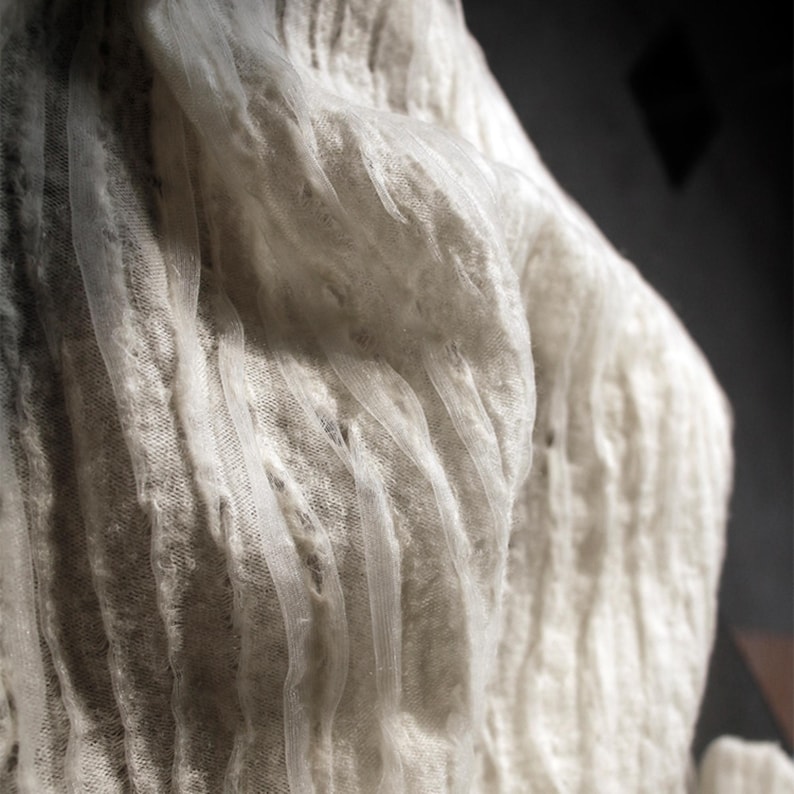 Textured Wool Linen Blend - Beige Sheer Fabric for Couture Sewing ...