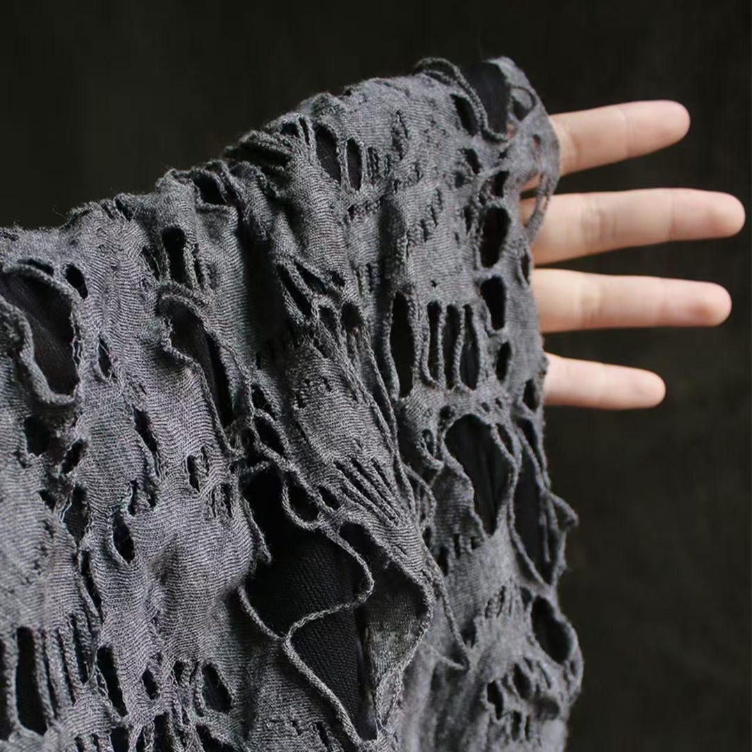 Distressed Cotton Fabric, Layered Texture Tee Material, Artistic Rip ...