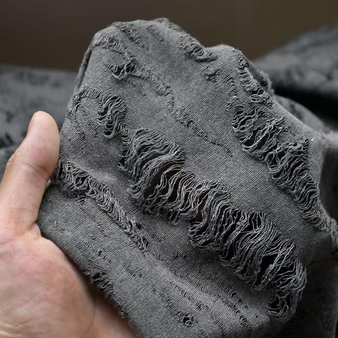 Charcoal Distressed Knit - Washed Torn Mesh Fabric for Upcycle and ...