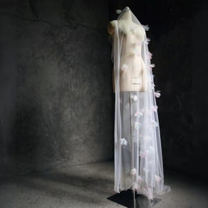 Tulle Fabric With 3D Floral Appliqué - Sheer Embroidered Mesh for ...