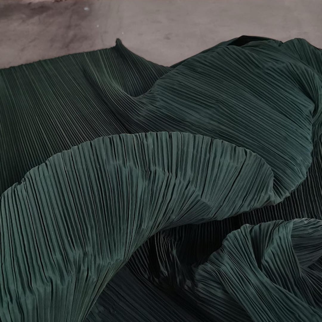 Forest Green Stiff Pleated Fabric - Double Pressed Textured Cloth for ...