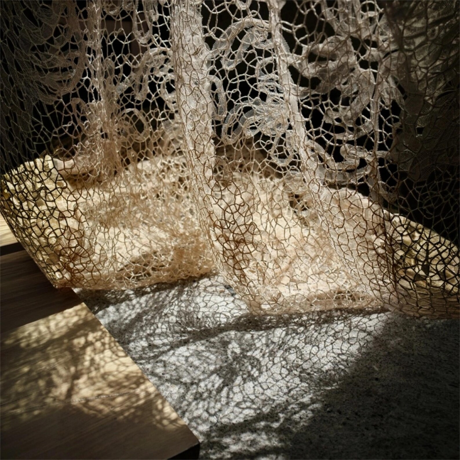 Textured Beige Embroidered Mesh - Original Openwork Sheer Fabric for ...