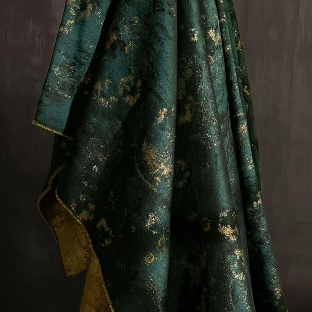 Forest Green Reversible Jacquard, Textured Luster Vintage Fabric ...