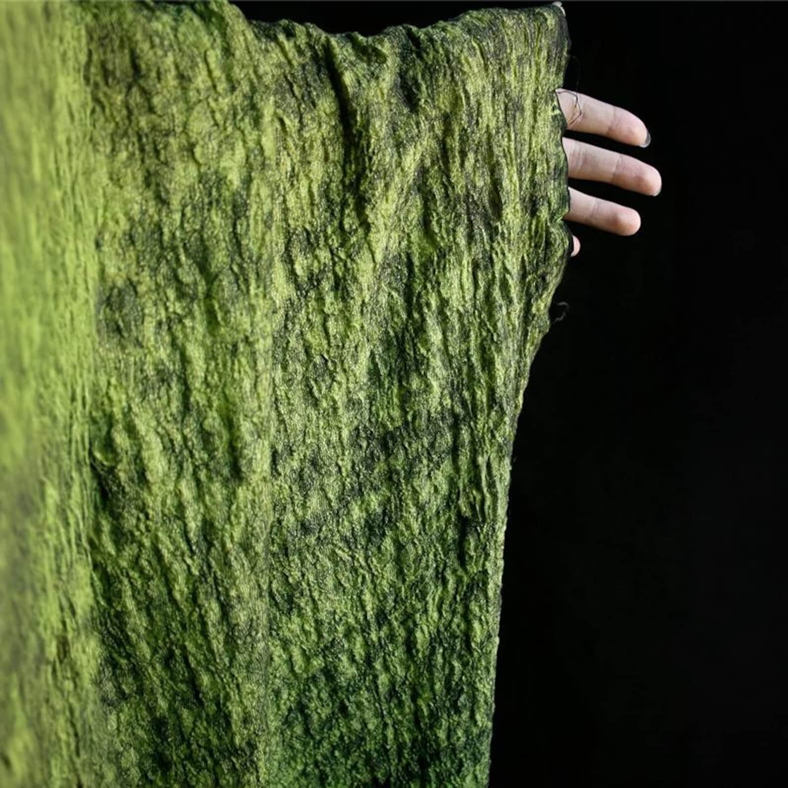 Moss Texture 3D Pleated Fabric, Stretch Drape Material, Retro Green ...