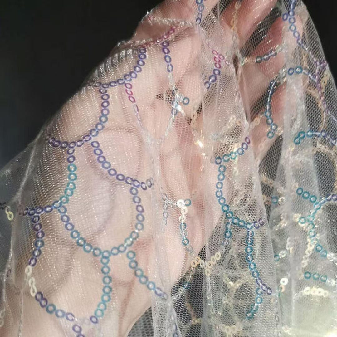 Starry Sequins Tulle - Iridescent Fish Scale Embroidered Mesh for ...