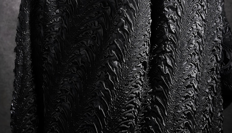 3D Pleated Dragon Texture Fabric - Black Thermo-pressed Scales for ...