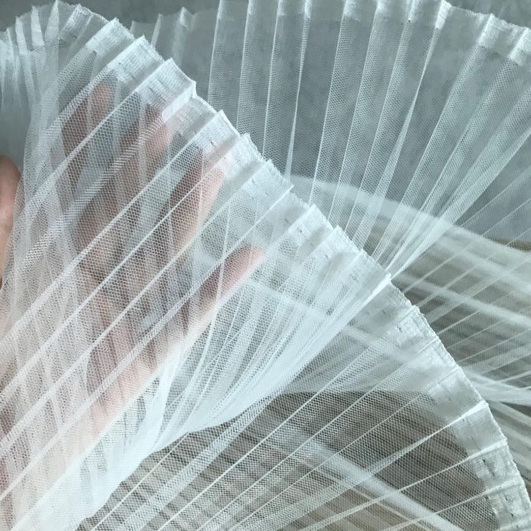 White Box Pleat Tulle | Stiff Supportive Crinkle Fabric | Bridal ...