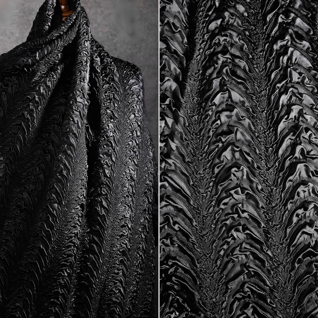 3D Pleated Dragon Texture Fabric - Black Thermo-pressed Scales for ...
