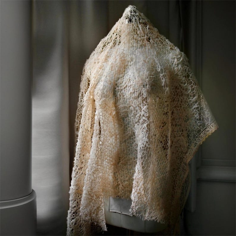 Textured Beige Embroidered Mesh - Original Openwork Sheer Fabric for ...