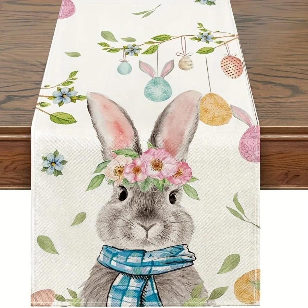 Easter Table Runner Coastal Spring Bunny Linen Farmhouse Dining Decor ...