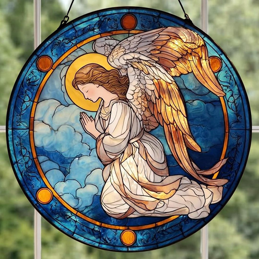 White-robed Angel Suncatcher, Praying Guardian Angel Decor, Spiritual ...
