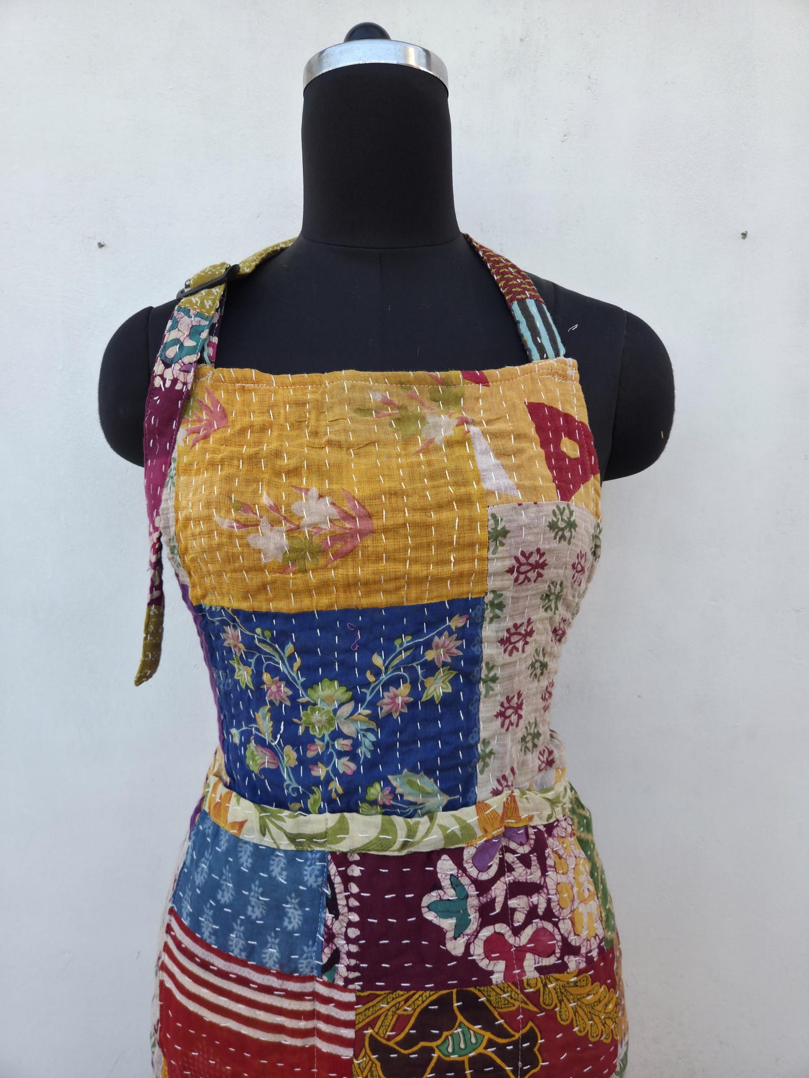 Patchwork Kantha Upcycled Cotton Apron | Colorful Boho Kitchen Wear ...