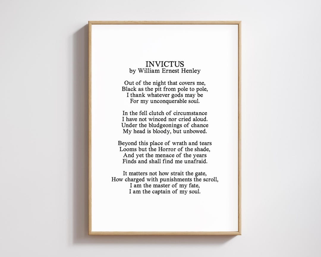 Invictus by William Ernest Henley, Poetry Wall Art, Literary Wall Art ...