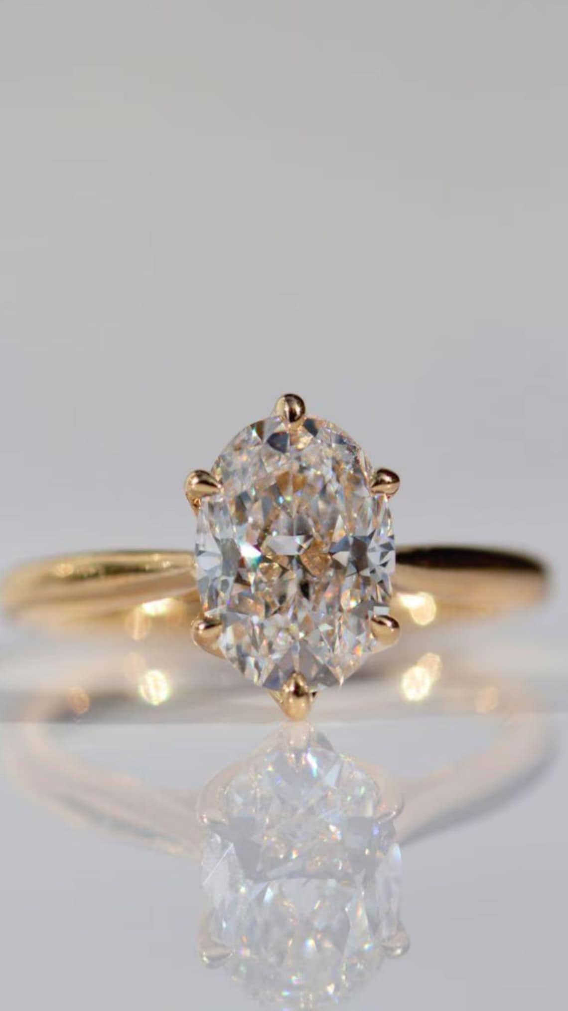 Vintage Tulip Setting Engagement Ring, 3ct Oval Cut Moissanite Engagement Ring 14k Yellow Gold ...