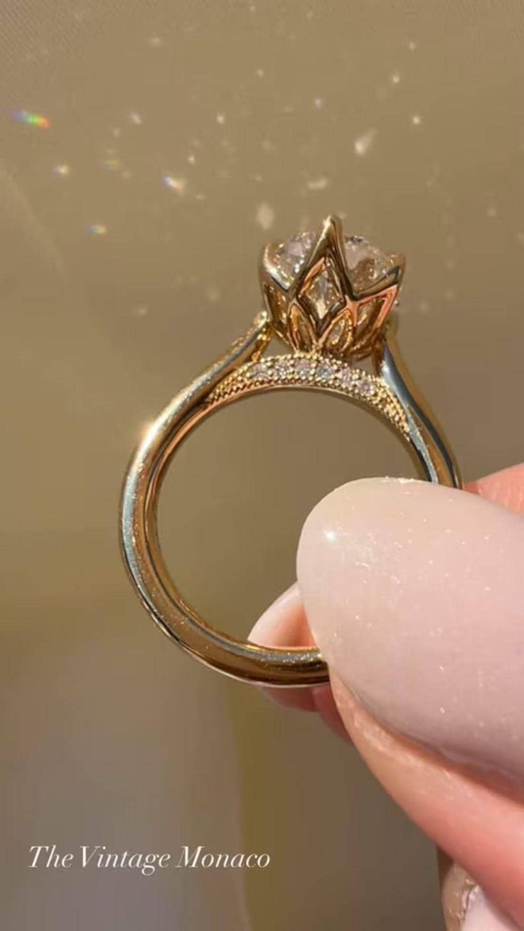 Vintage Tulip Setting Engagement Ring, 3ct Oval Cut Moissanite Engagement Ring 14k Yellow Gold ...