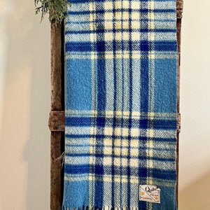 Vintage Quiltex Wool Pram Blanket Blue Yellow Cream Tartan Plaid ...