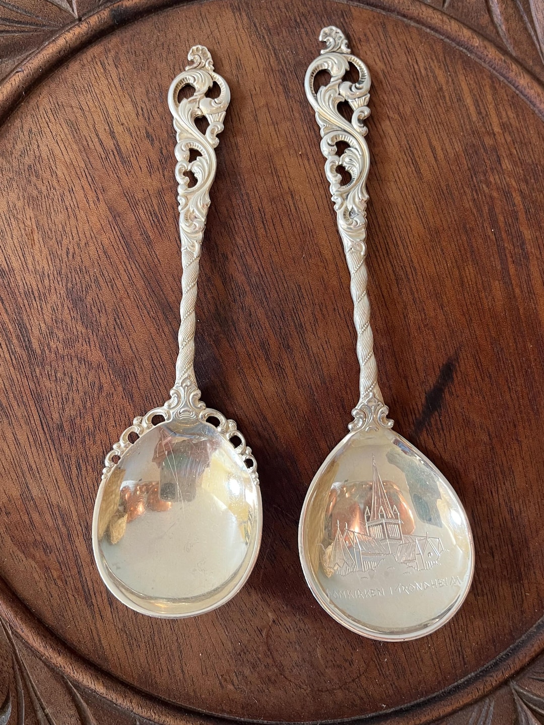 Two 2 Norway Sterling Silver 830S Lohne Spoons One Souvenir Domkirken ...