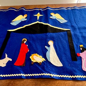 Vintage Felt Nativity Scene Banner Table Runner Christmas Wall Hanging ...