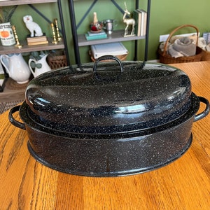 Savory Junior Roaster Vintage Enamel Graniteware Roasting Pan Navy Blue ...
