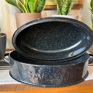 Savory Junior Roaster Vintage Enamel Graniteware Roasting Pan Navy Blue ...