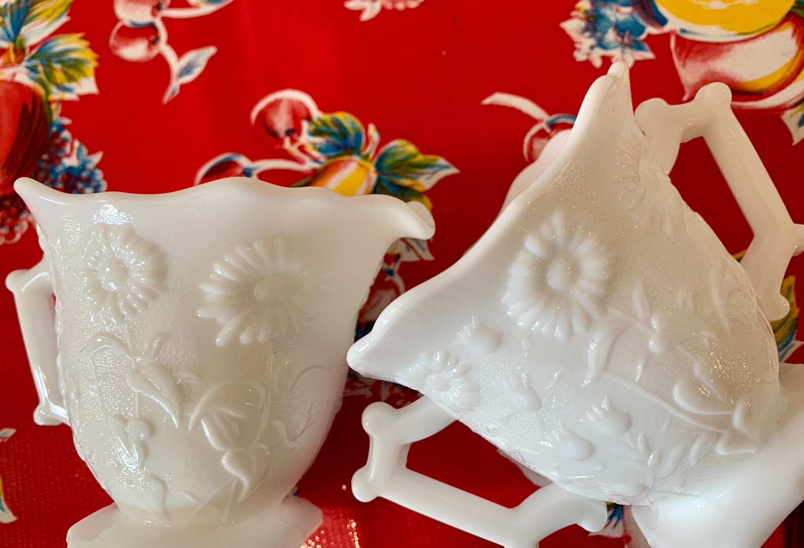 Vintage Imperial Glass Milk Glass Daisy Whimsy Cream and Sugar | Etsy