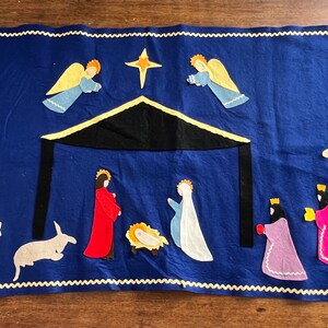 Vintage Felt Nativity Scene Banner Table Runner Christmas Wall Hanging ...