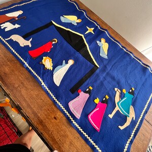 Vintage Felt Nativity Scene Banner Table Runner Christmas Wall Hanging ...