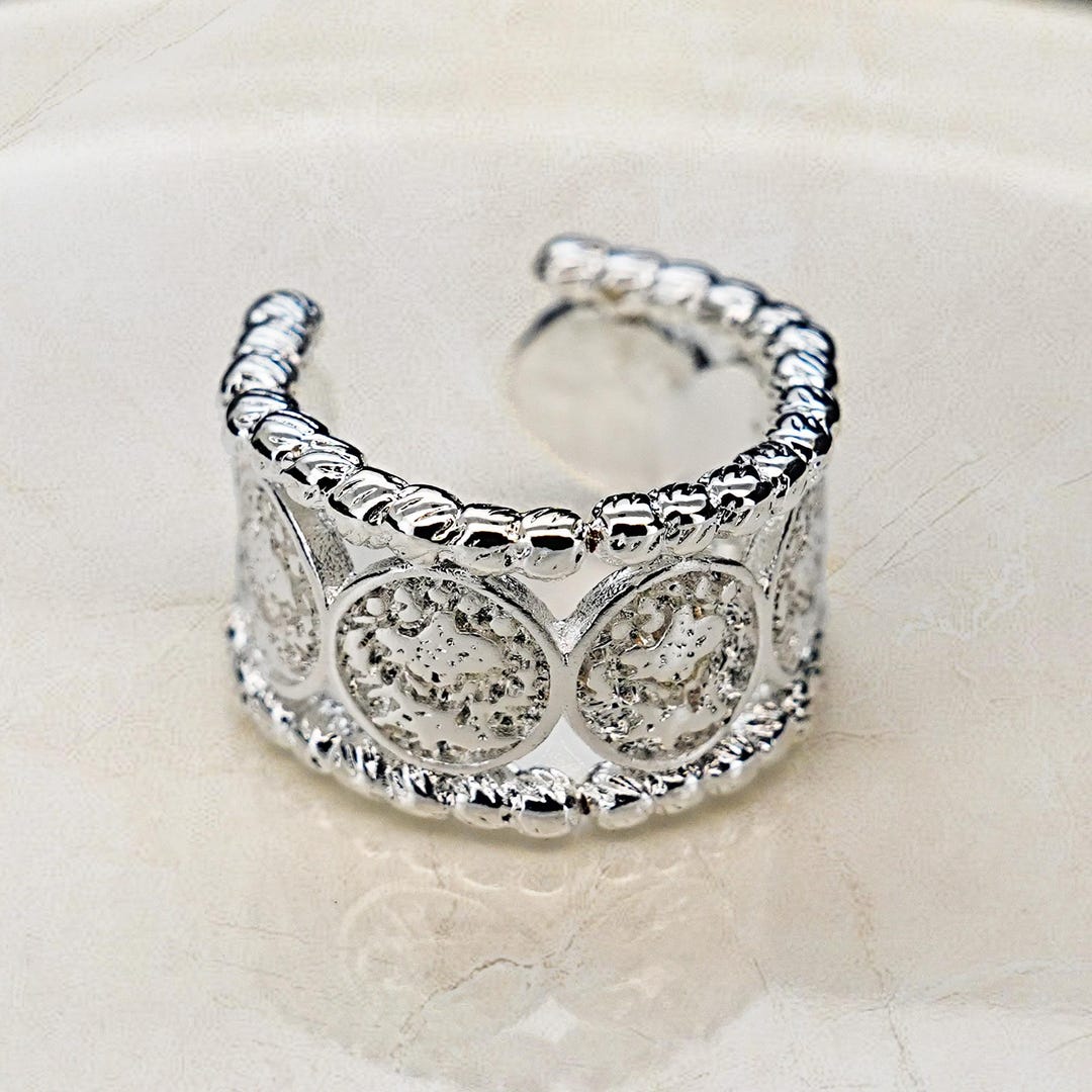 Sterling Silver Coin Design Ring With Delicate Embossed Details ...