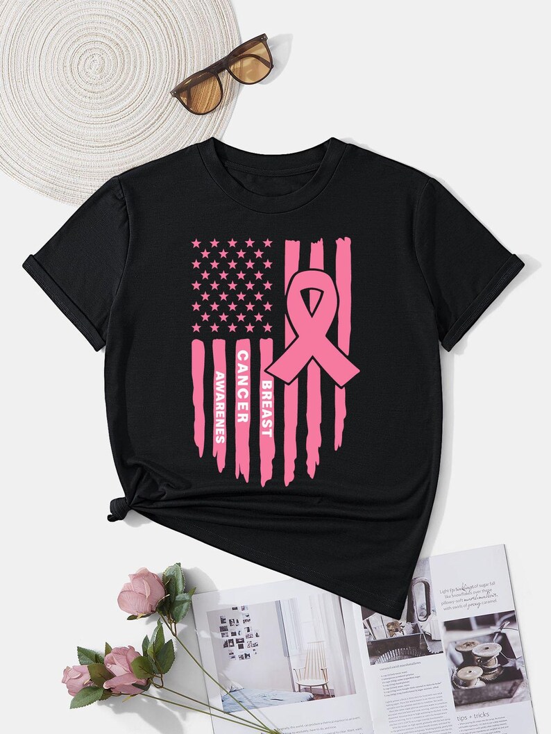 Breast Cancer Awareness Flag SVG, Breast Cancer America Flag Svg, Pink ...