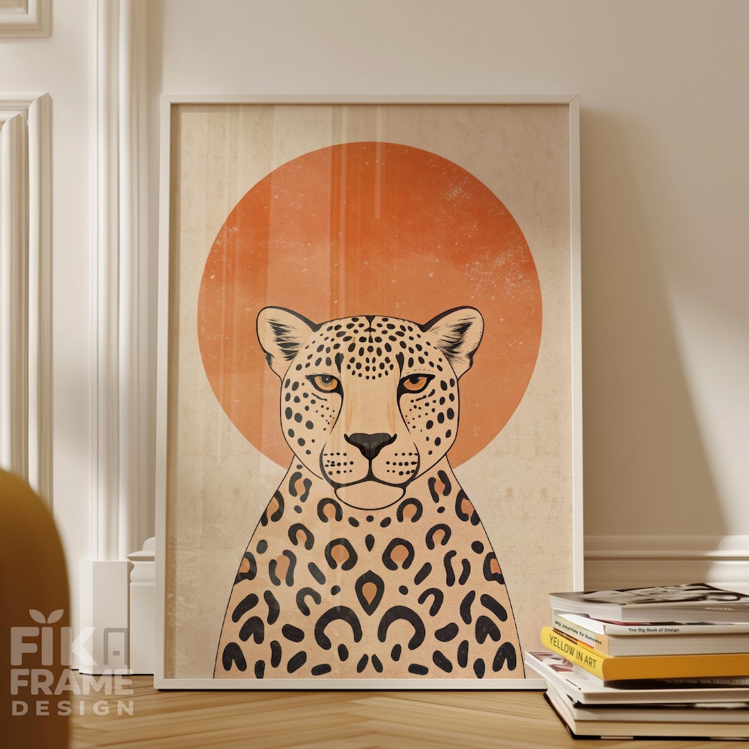 Leopard Wall Art Print, Modern Boho Leopard Portrait, Terracotta Sun ...