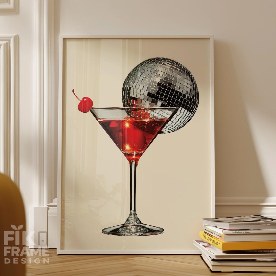 Disco Martini Wall Art, Cocktail Glass Illustration, Glam Nightlife ...