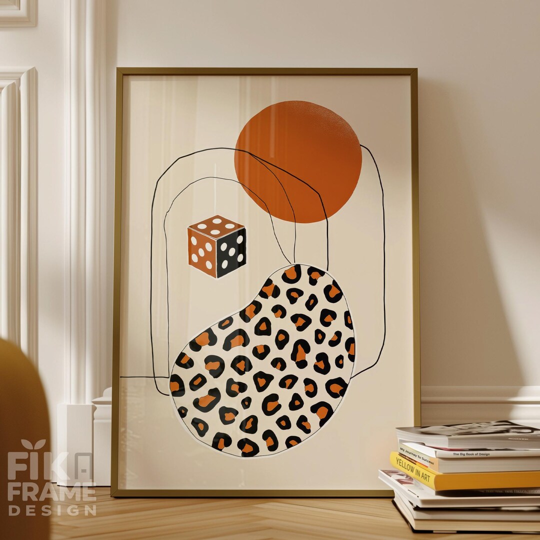 Abstract Leopard Dice Wall Art, Modern Dice Illustration Print, Neutral ...