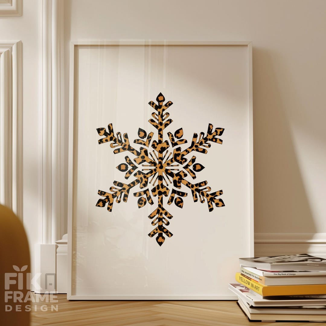 Leopard Snowflake Wall Art, Modern Christmas Print, Chic Winter Decor ...