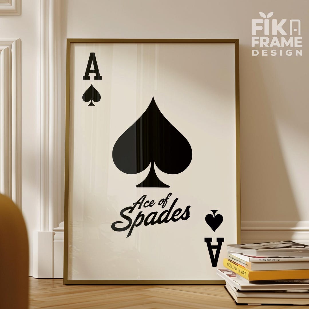 Ace of Spades Wall Art , Black and White Playing Card Poster , Retro ...