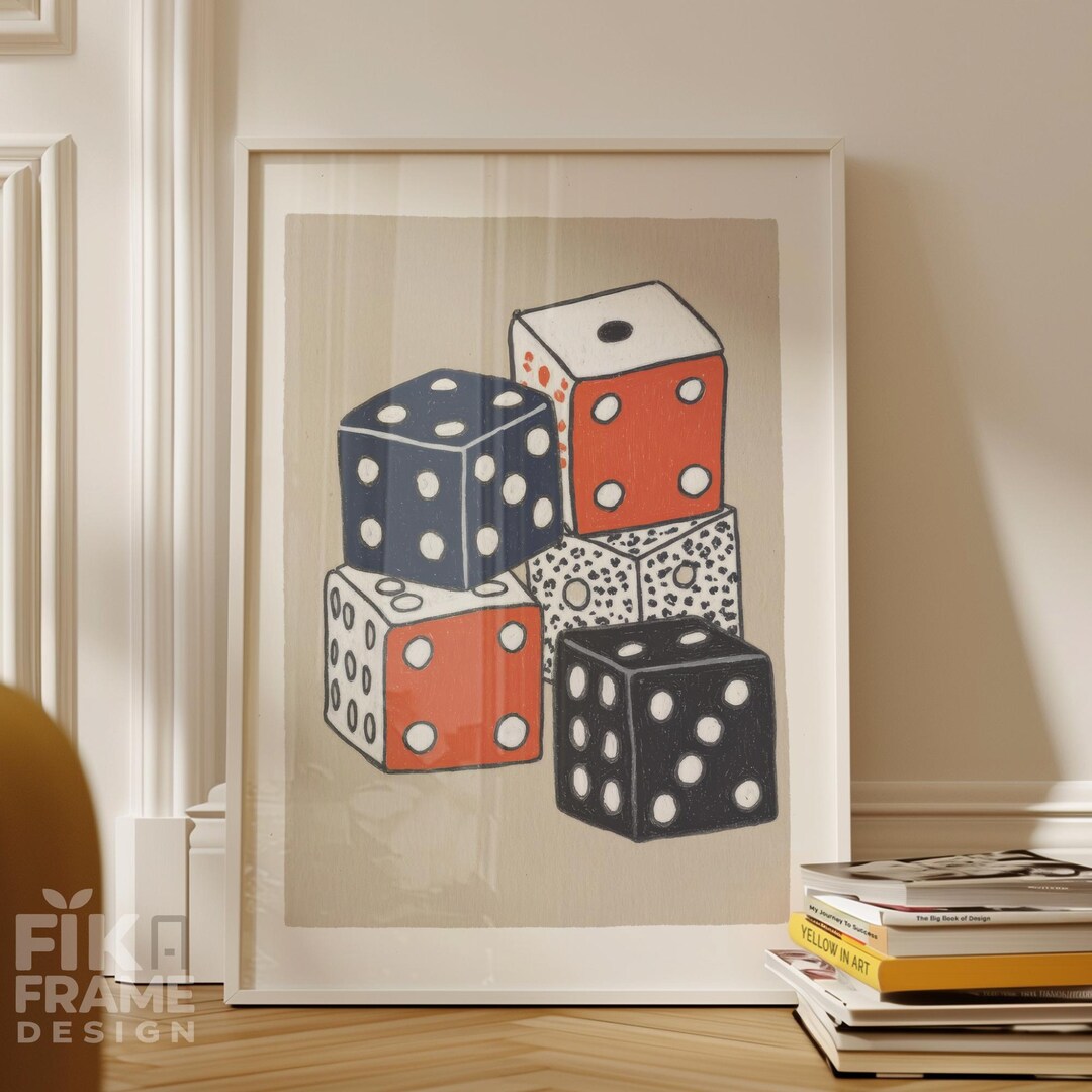 Stacked Dice Wall Art, Modern Casino Illustration Poster, Neutral Boho ...