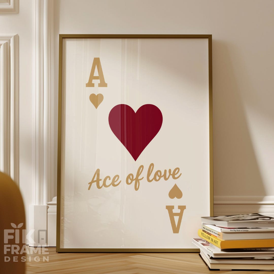 Ace of Love Wall Art, Red Heart Playing Card Poster, Modern Romantic ...